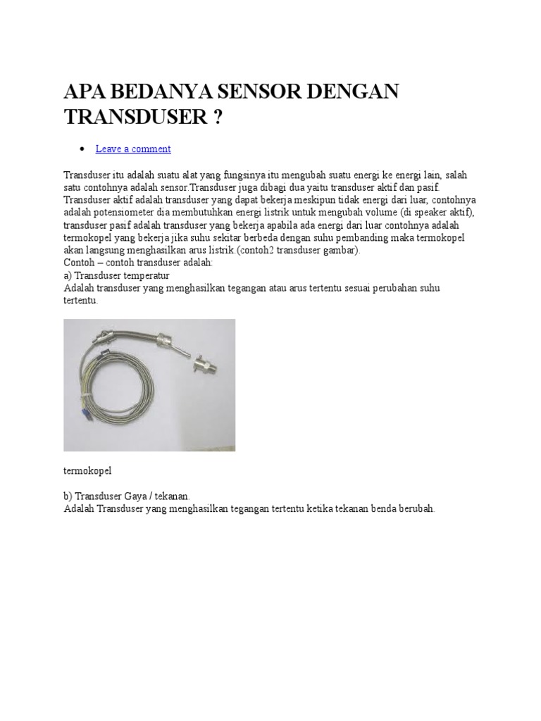 Apa Bedanya Sensor Dengan Transduser | PDF | Metode & Bahan Ajar