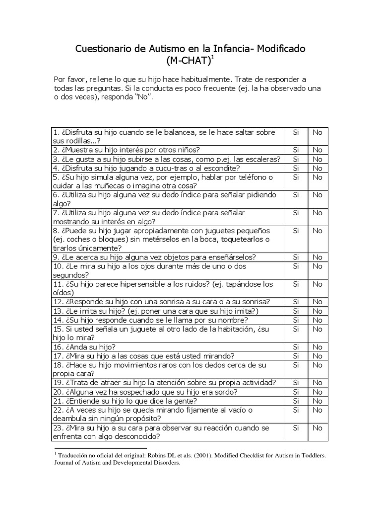 Test para Detectar Autismo en Niño PDF | PDF | Juguetes | Salud y bienestar
