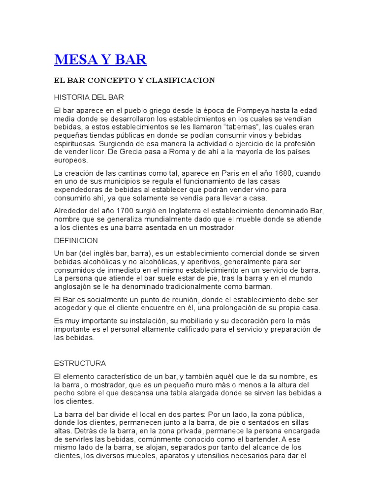 MESA Y BAR Tipos de Bar | PDF | Bar | Comida y bebida