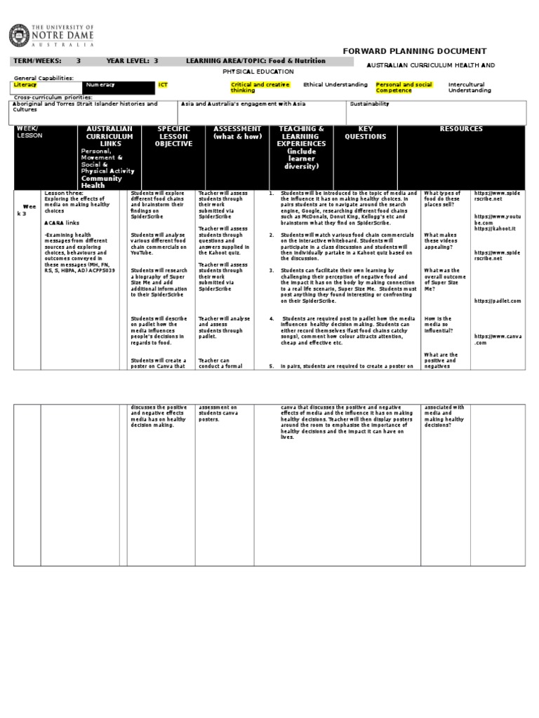 Forward Planning Document Lesson 3 | PDF | Mass Media | Educational ...