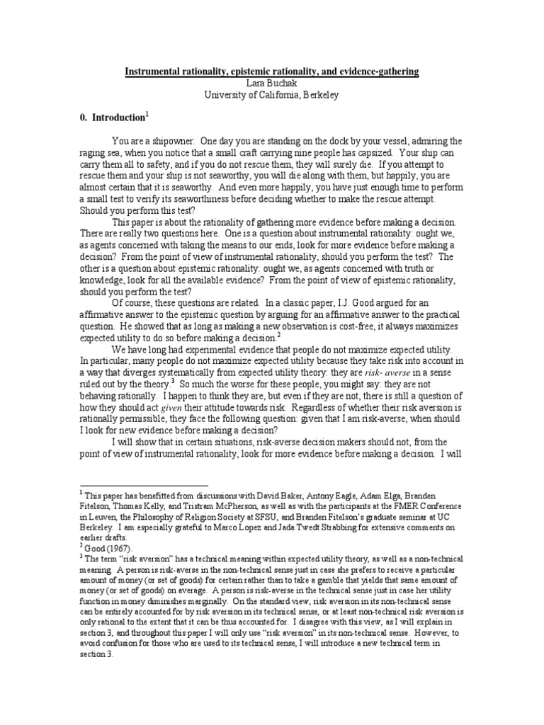 Instrumental Rationality Epistemic Rationality and Evidence-Gathering ...