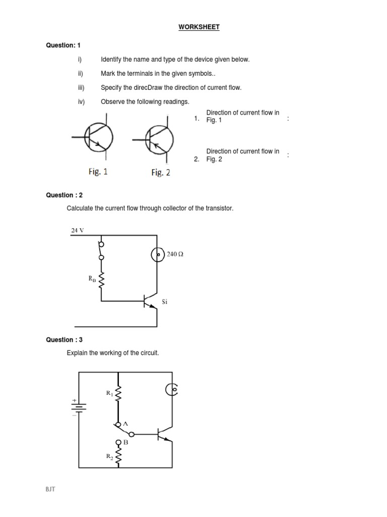 Electronics Worksheet | PDF | Bipolar Junction Transistor | Transistor
