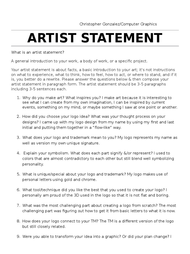 Artist Statement Graphics Final | PDF | Logos | 3 D Computer Graphics