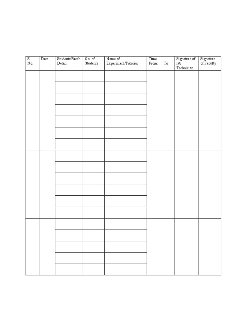 S. No. Date Students Batch Detail No. of Students Name of Experiment ...