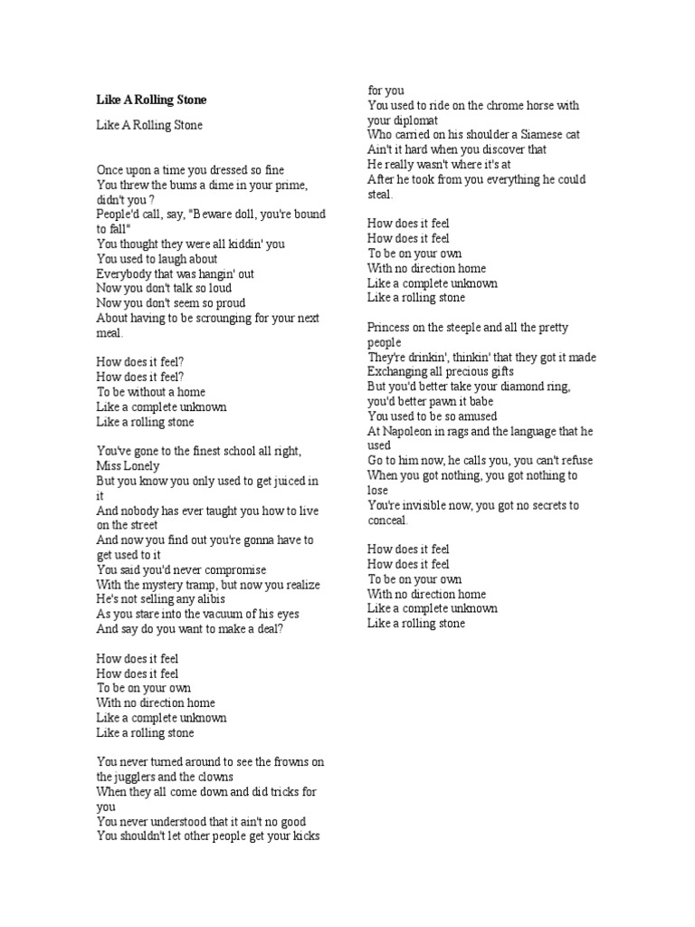 "Like A Rolling Stone: Song Analysis" | PDF | Bob Dylan | Works