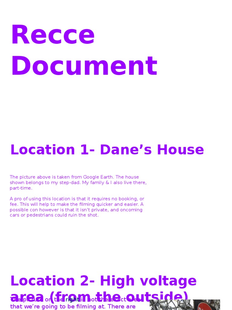 Pre-Production Recce Document | PDF