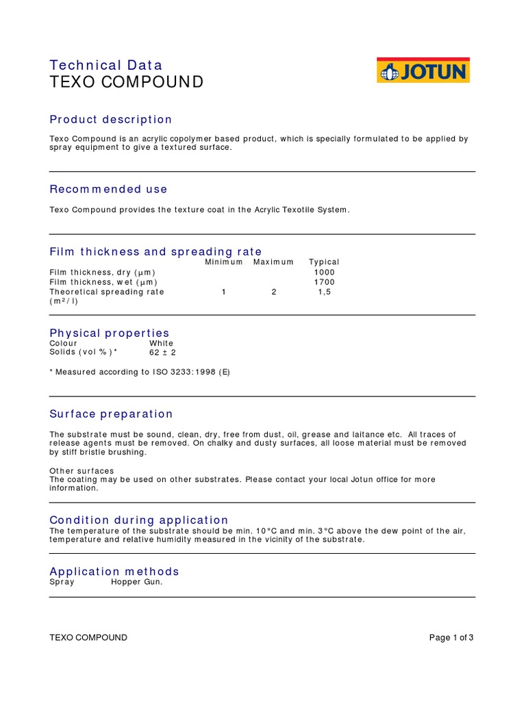 Technical Data Sheet for Texo Compound Acrylic Texture Coating | PDF ...