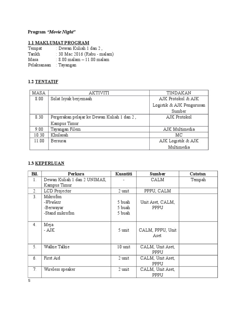 Program "Movie Night" 1.1 Maklumat Program | PDF