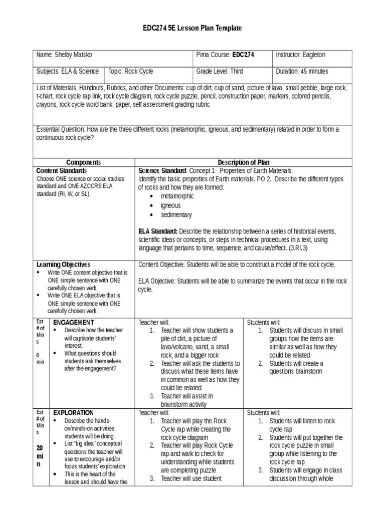 Edc274 5e Lesson Plan Rocky Cycle | Download Free PDF | Lesson Plan ...