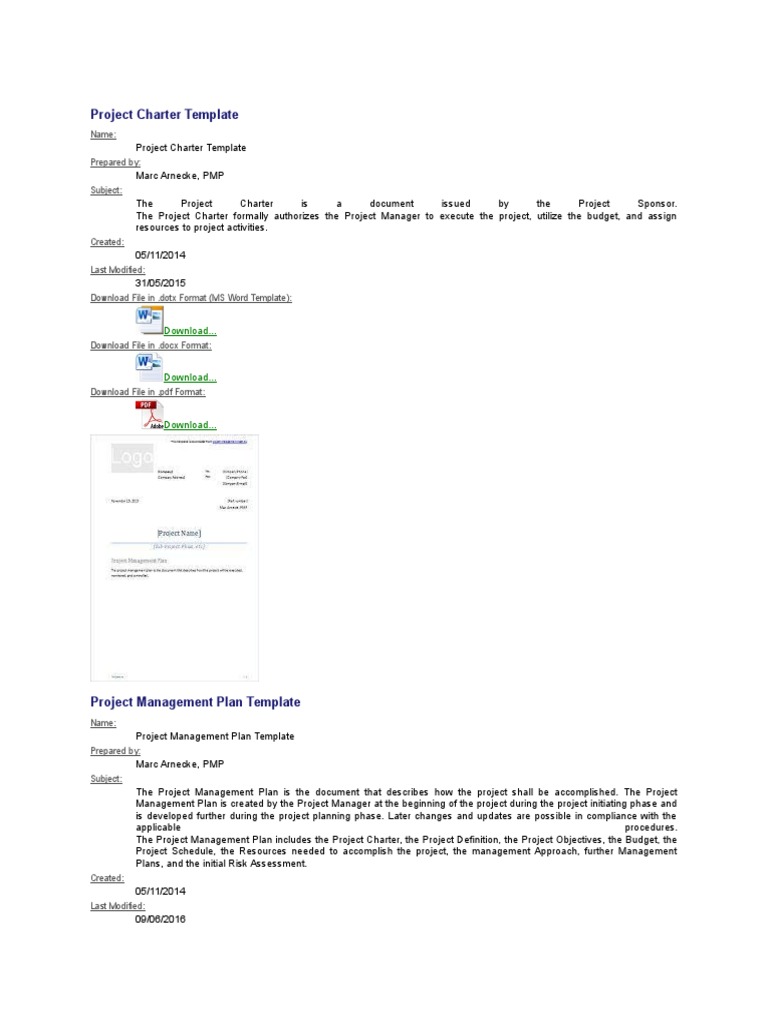 Project Charter Template: Download.. | PDF | Project Management | Risk ...