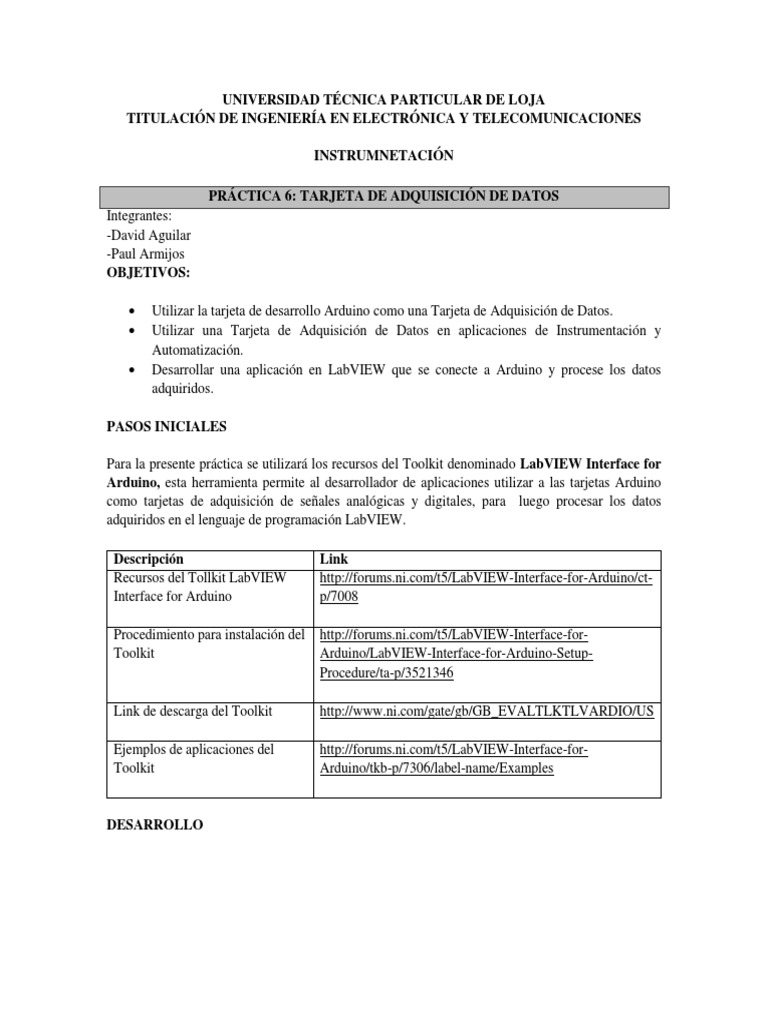 Practica 6 Tarjetas DAQ | PDF | Arduino | Adquisición de datos