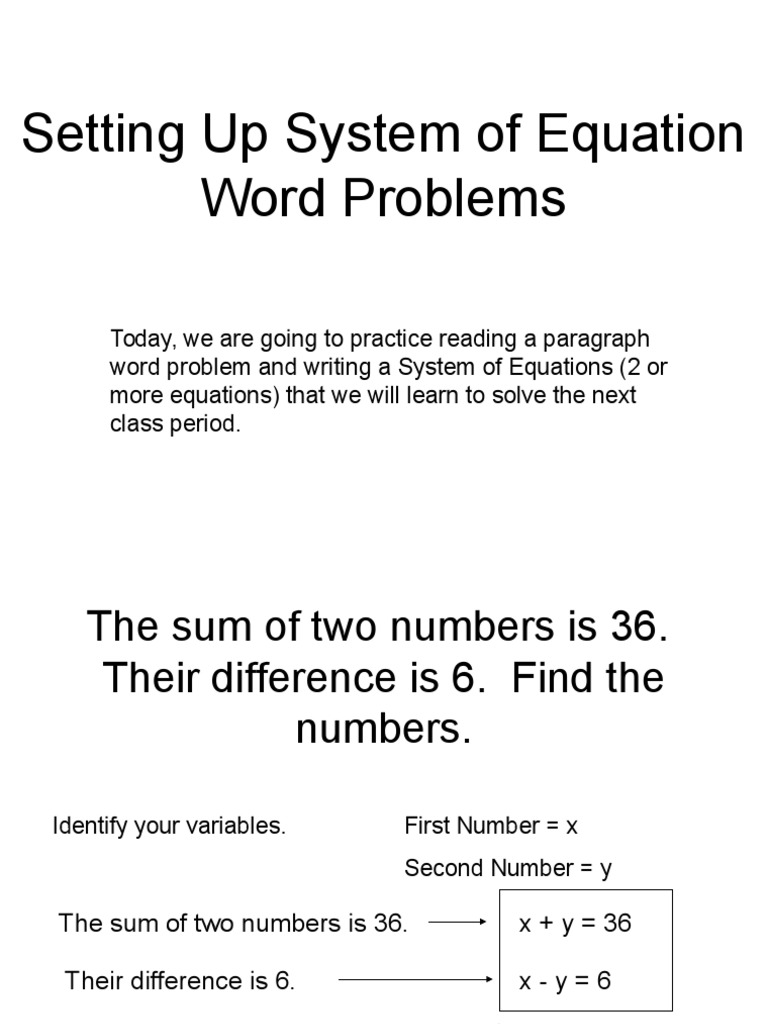Setting Up System of Equation Word Problemspp | PDF | Equations ...