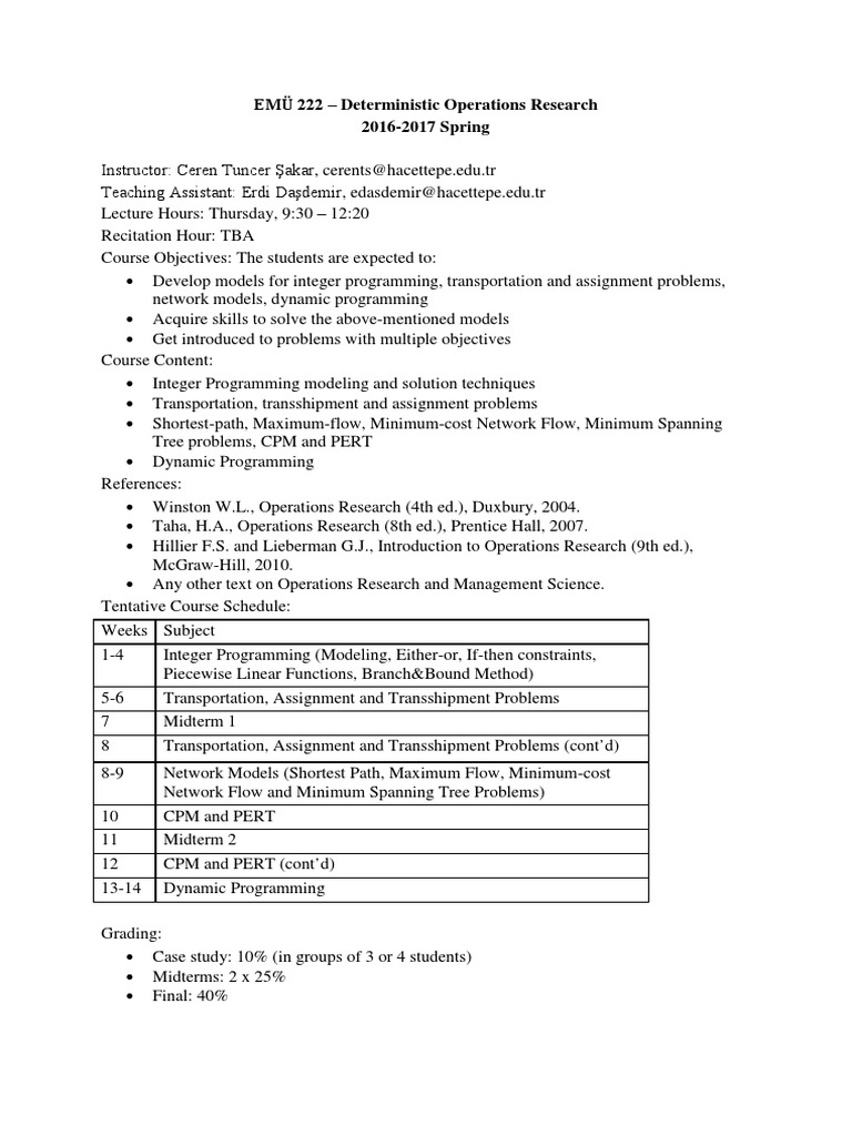 Deterministic Operations Research Course | PDF | Computers