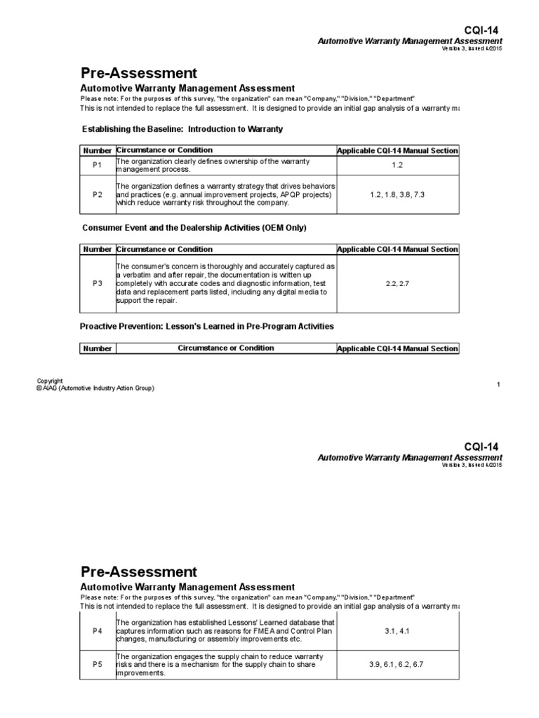 CQI-14 Assessment Tool Final | Supply Chain | Industries