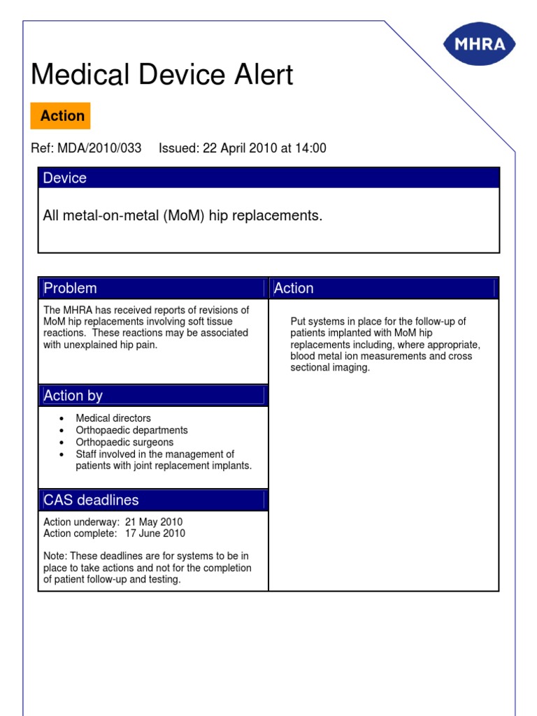MHRA Warning Letter Metal Metal 1 | PDF | Implant (Medicine) | Medical ...