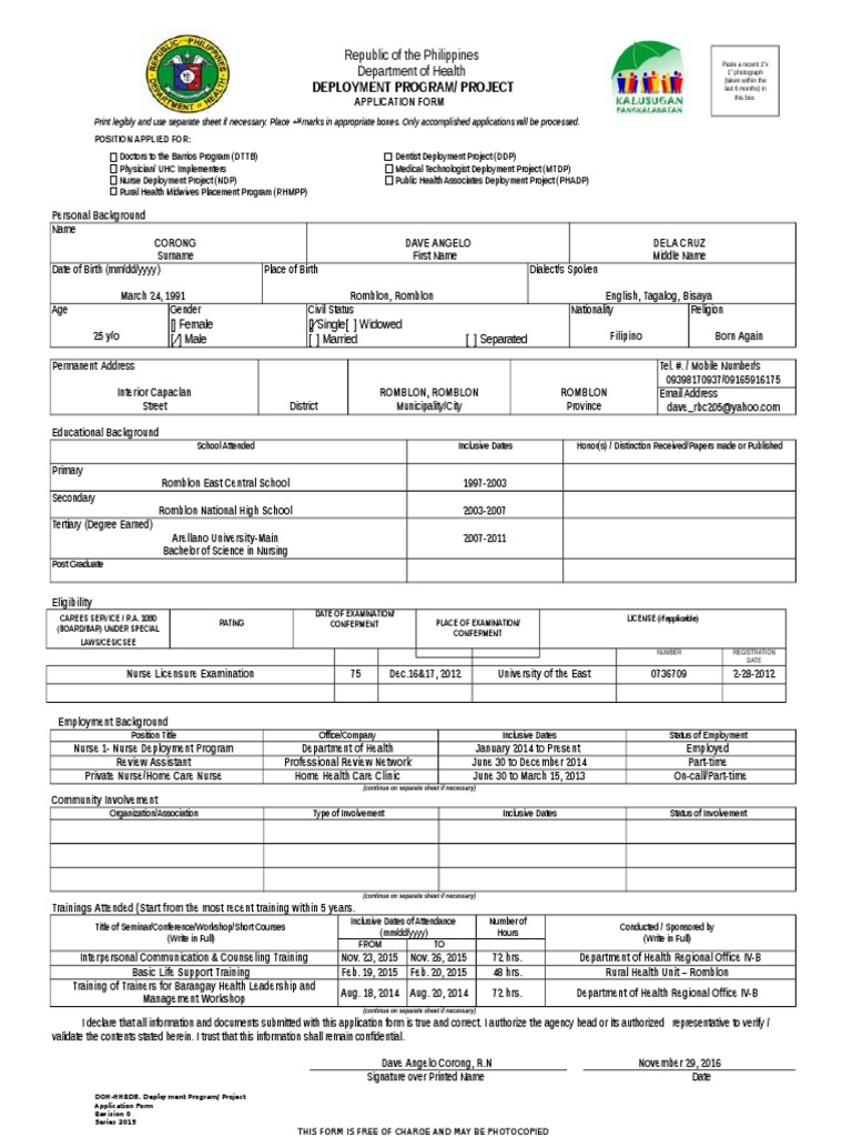 NDP Application Form for Health Professionals | PDF | Nursing | Health Care