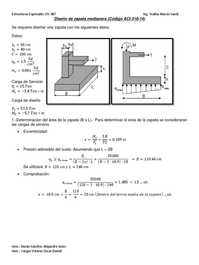 Diseño de Zapata Medianera ACI 318-14 | PDF | Física Aplicada e Interdisciplinaria | Ingeniería ...