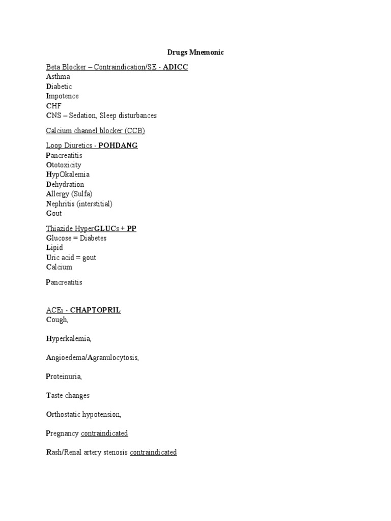 Essential Drug Mnemonics Guide | PDF