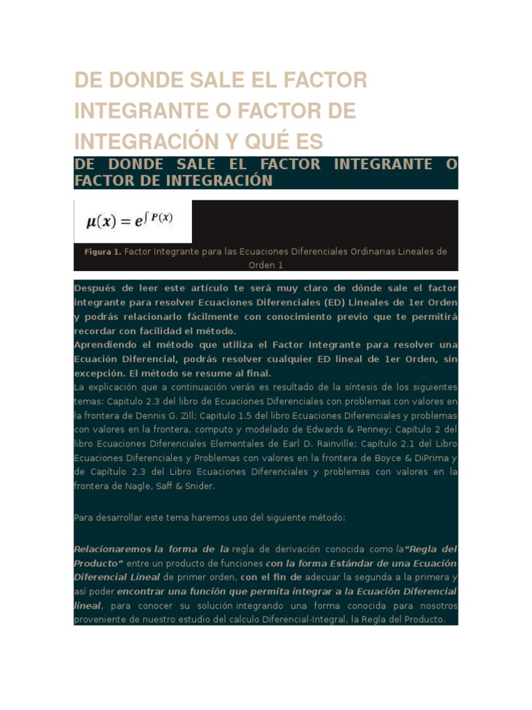 Origen del Factor Integrante en ED Lineales | PDF | Derivado ...