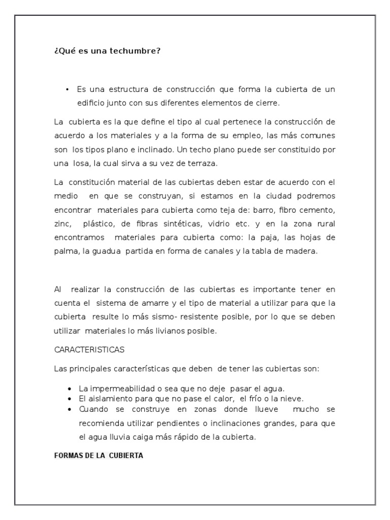 Definición y características de techumbre | PDF | Techo | Calidad ...