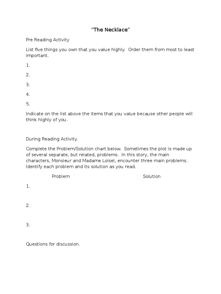 The Necklace Activities | PDF | Jewelry | Design