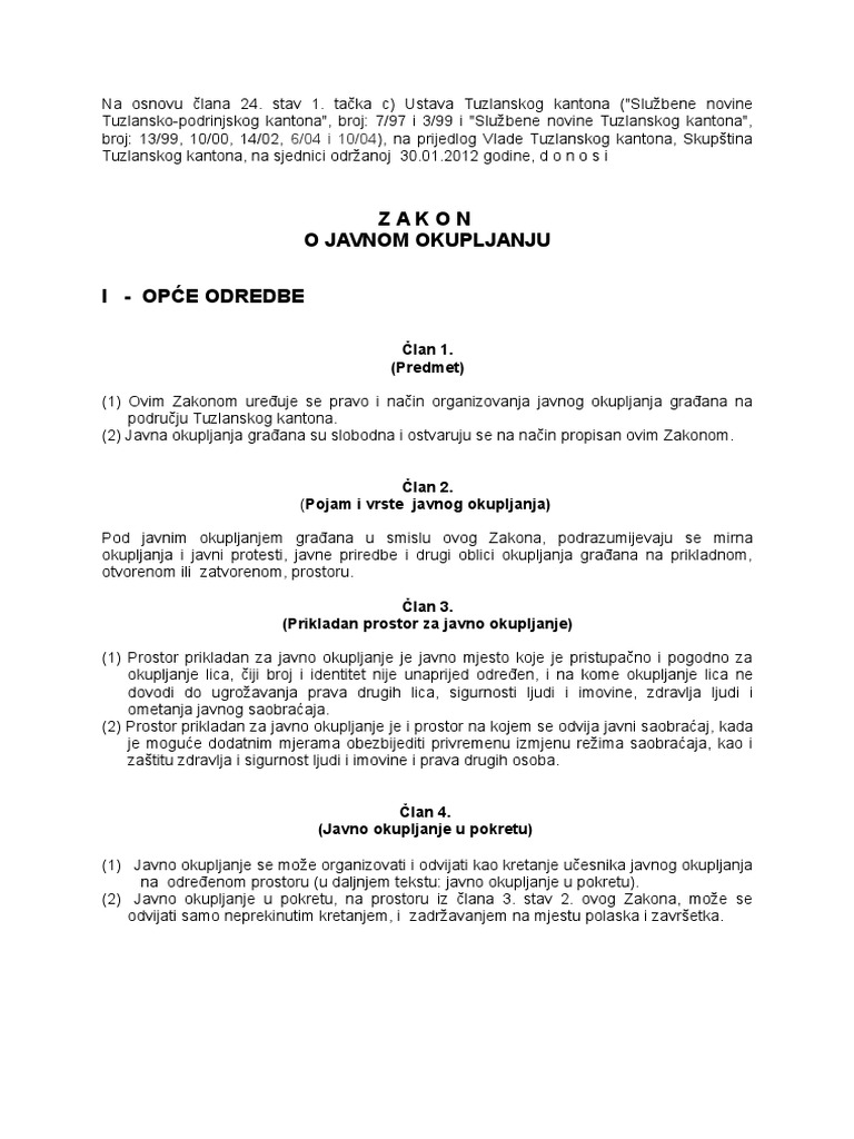 Zakon o Javnom Okupljanju TK | PDF