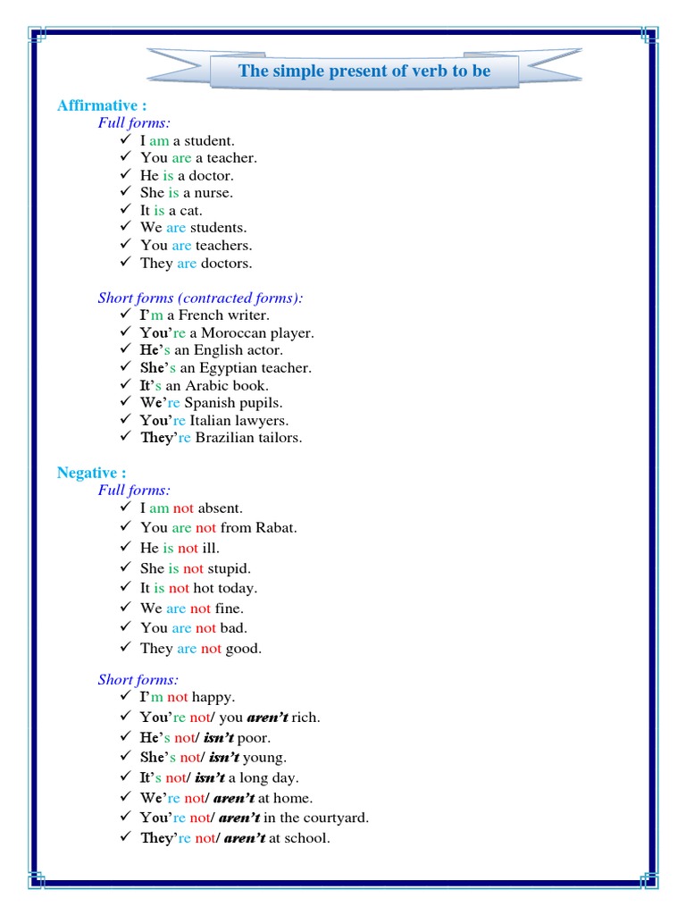 The Simple Present of Verb To Be | PDF | Self-Improvement