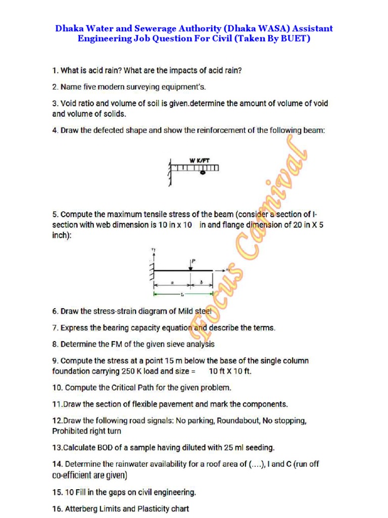 WASA Civil Assistant Engineering Job Question Pattern PDF | PDF