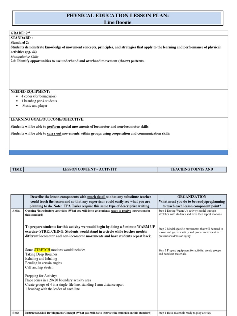 pe lesson plan 2 16 17 | Lesson Plan | Physical Education