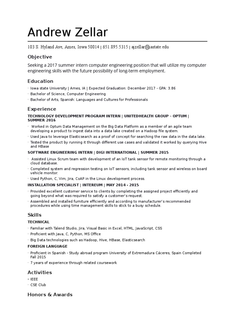 Andrew Zellar Resume 2016 | PDF
