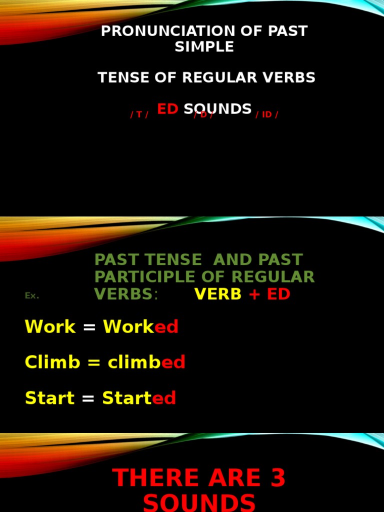 Pronunciation of Past Simple Tense of Regular Verbs Sounds: / T / / D ...