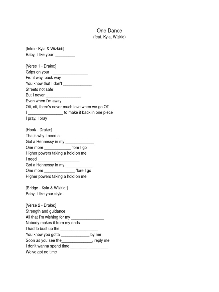 One Dance Drake Lyrics | PDF | Songs | Recorded Music