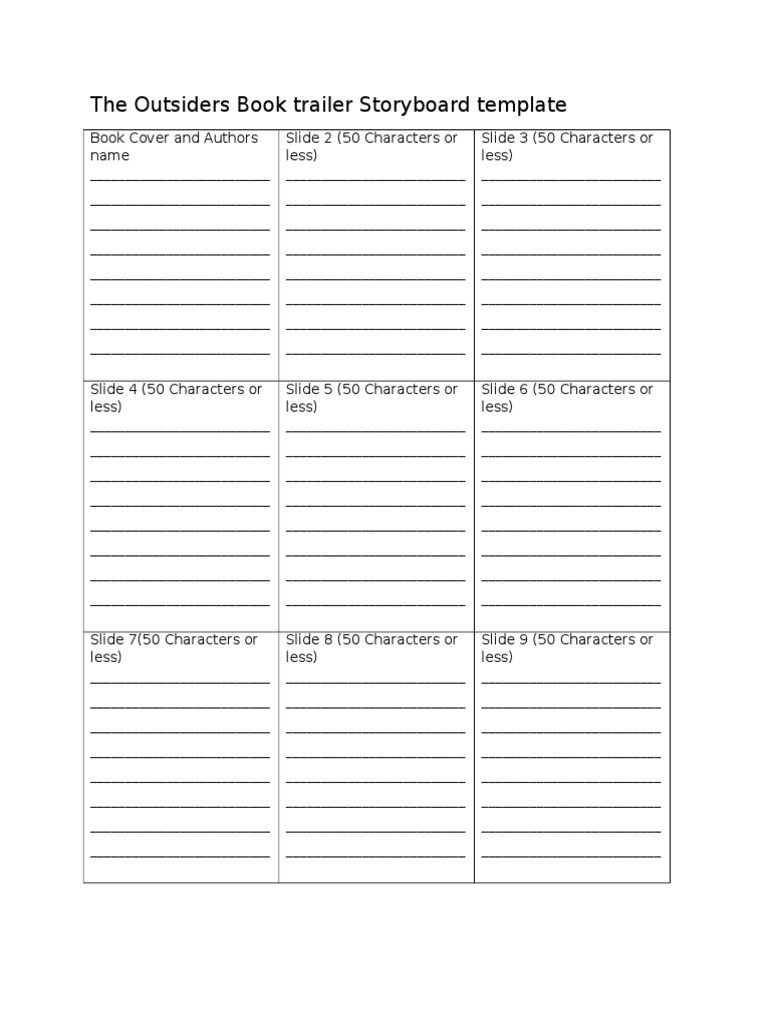 The Outsiders Book Trailer Storyboard Template | PDF