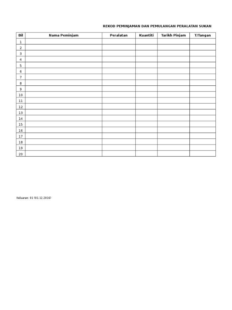 Rekod Pinjam Dan Pulang Alatan PJ | PDF