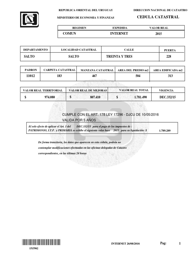 Cedula Catastral | PDF