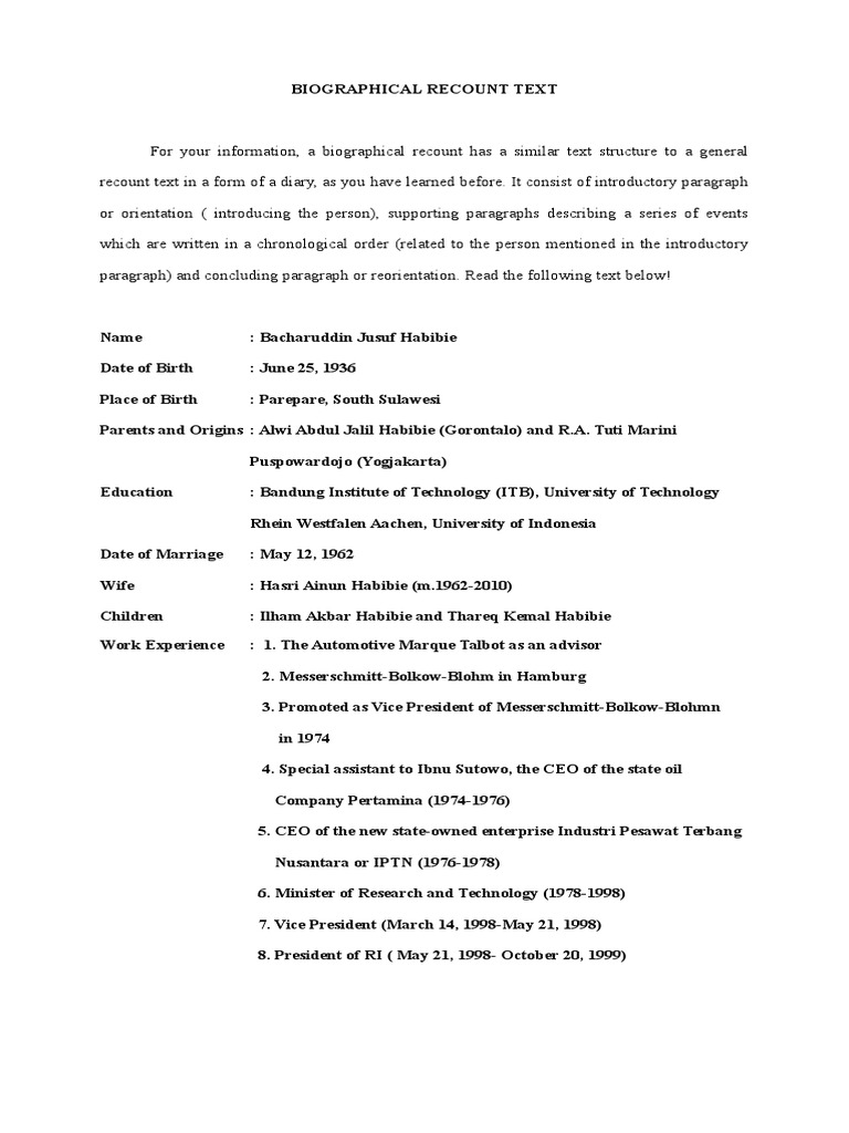 Biographical Recount Text Pdf Indonesian People Indonesia
