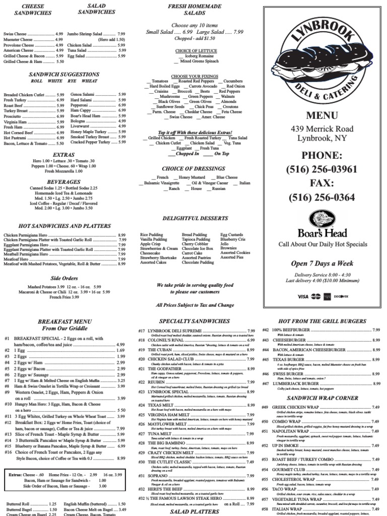 Lynbrook Deli Menu | PDF | Salad | Bacon