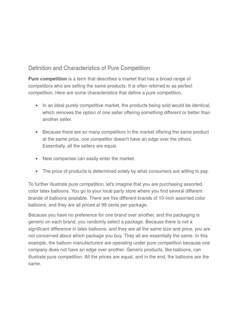 Definition and Characteristics of Pure Competition | PDF