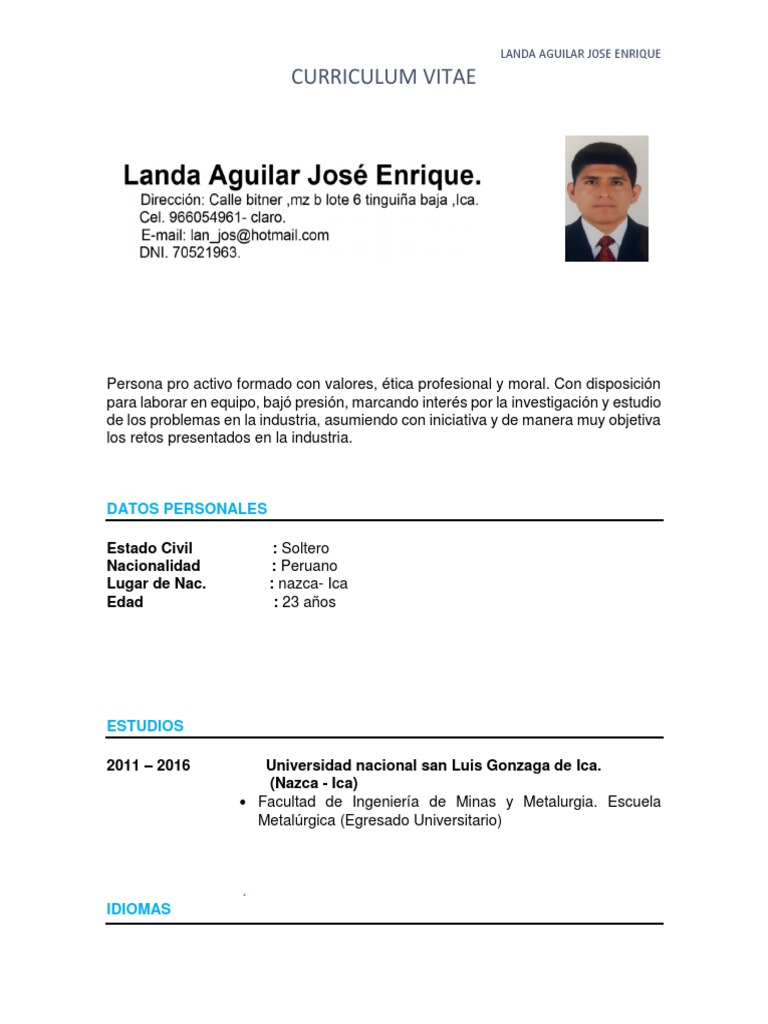 CV de Jose Enrique Landa Aguilar | PDF