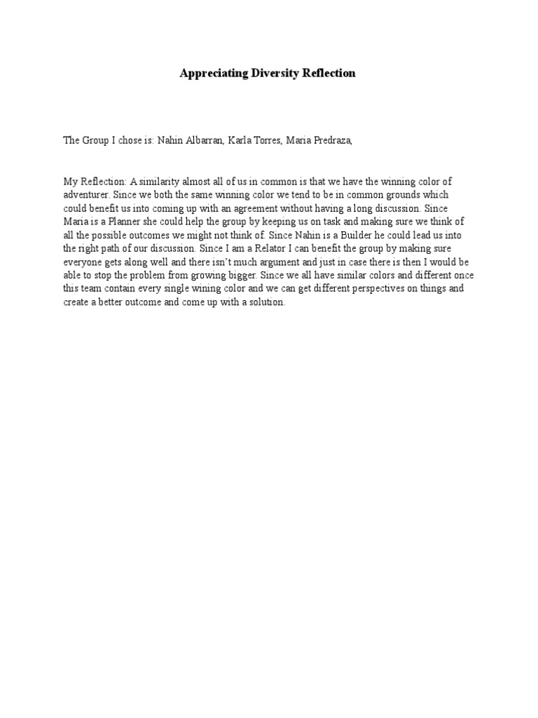 Appreciating Diversity Reflection | PDF