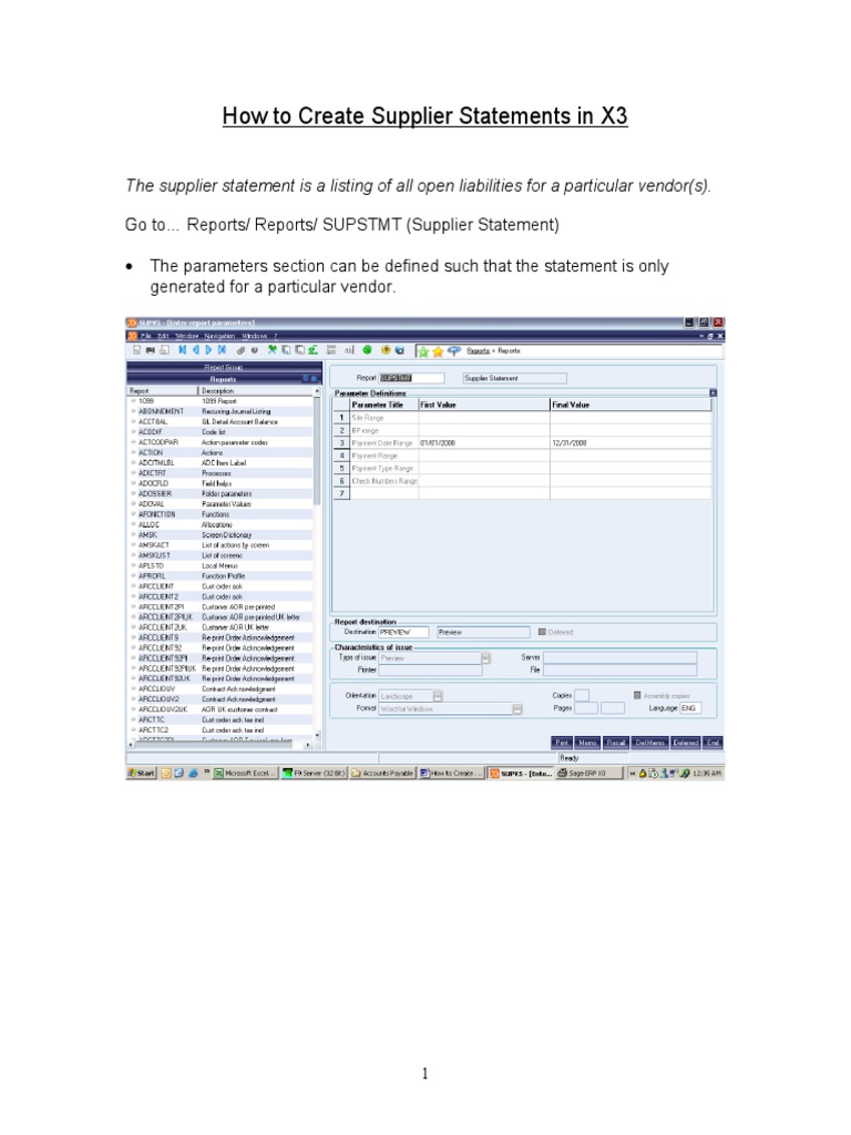 How To Create Supplier Statements in X3 | PDF