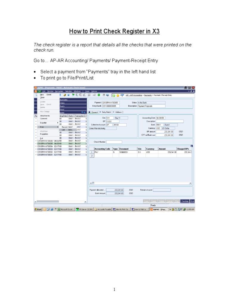 How To Print A Check Register in X3 | PDF