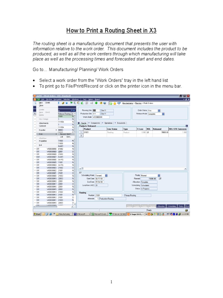 Print Routing Sheet in X3 Guide | PDF | Finance & Money Management