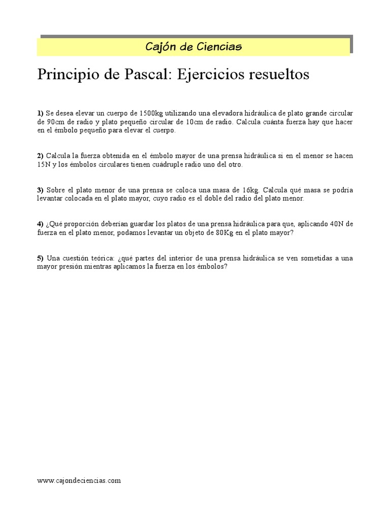 Ejercicios del Principio de Pascal | PDF