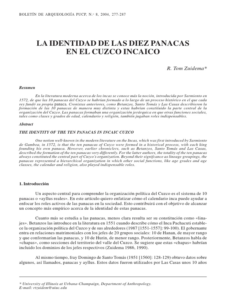 Identidad de las Diez Panacas Incas | PDF | Imperio Inca | Nobleza