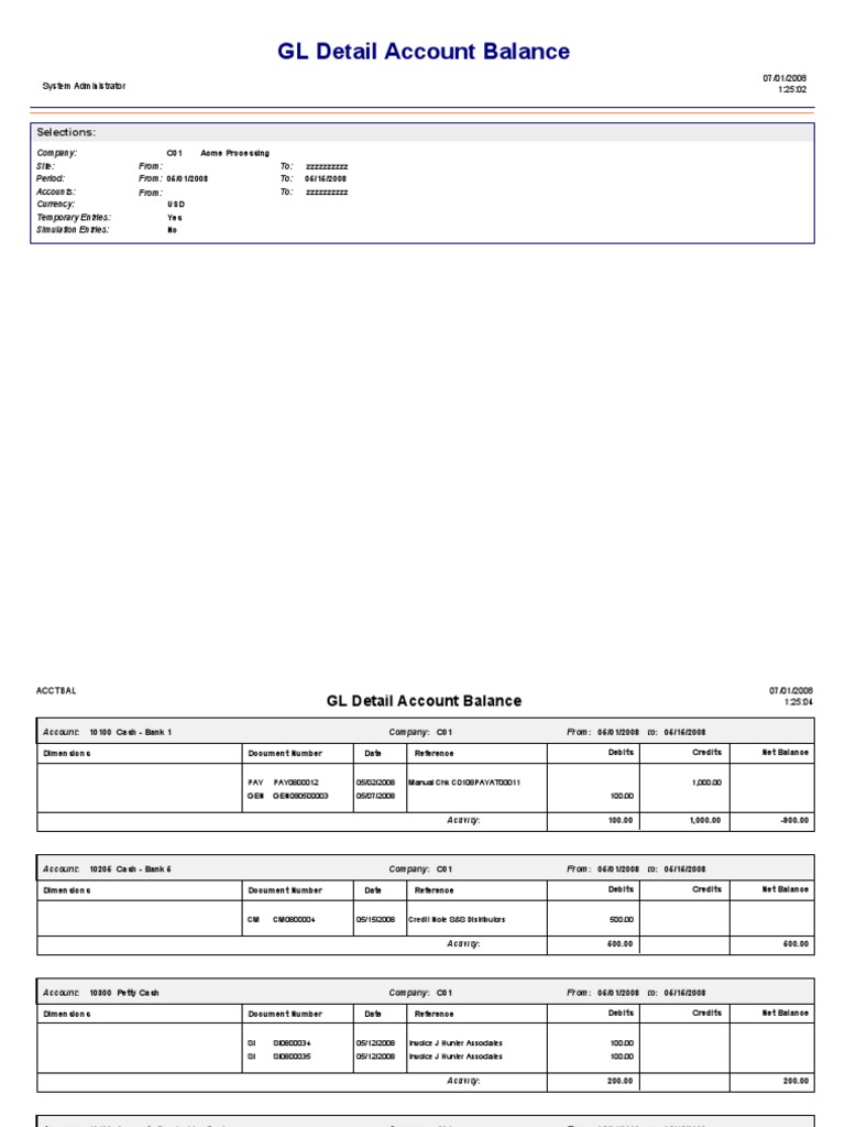 Sage X3 - Reports Examples 2008 - ACCTBAL (GL Detail Account Balances ...