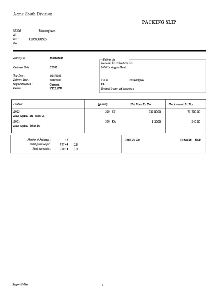 Sage X3 - Reports Examples 2008 - BONLIV (Packing Slip) PDF | PDF