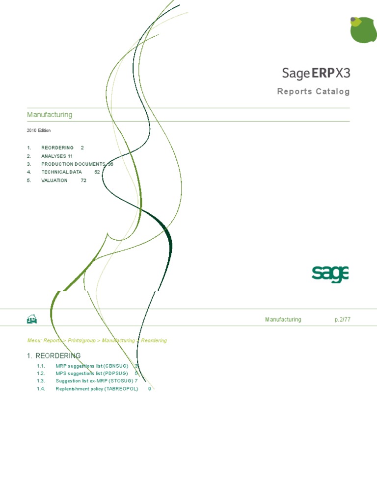 Sage X3 User Guide Se Reports Manufacturing Us000 Pdf