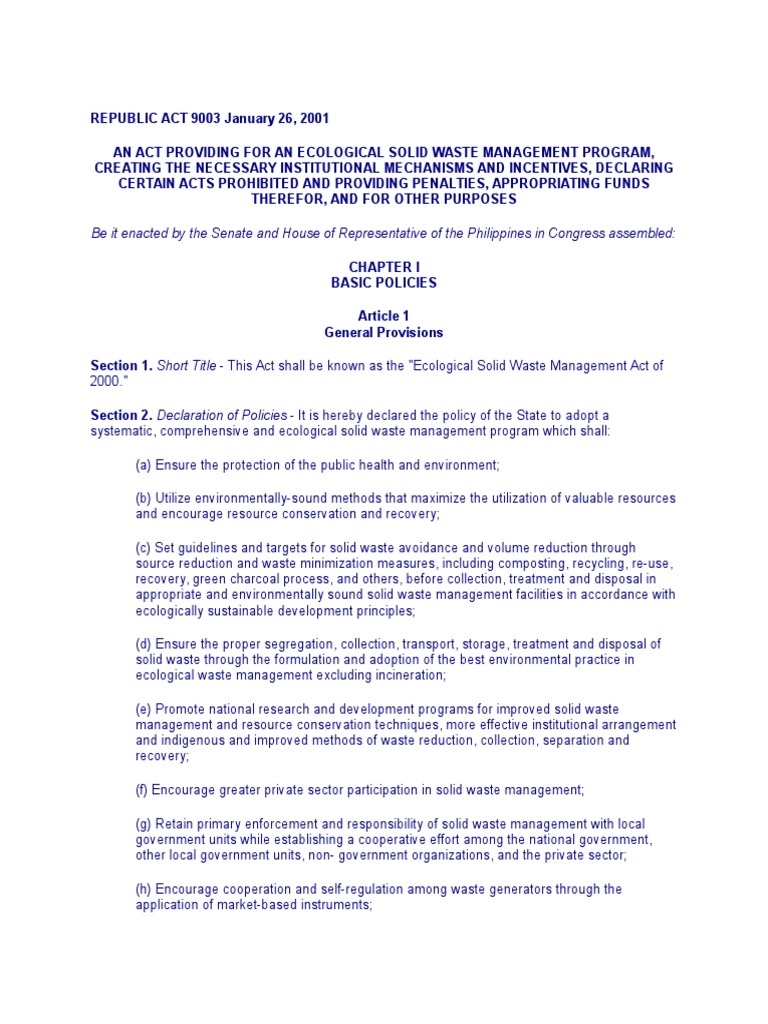 ra 9003 | Waste Management | Municipal Solid Waste