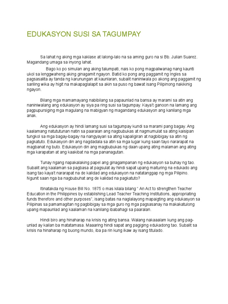 Edukasyon Susi Sa Tagumpay
